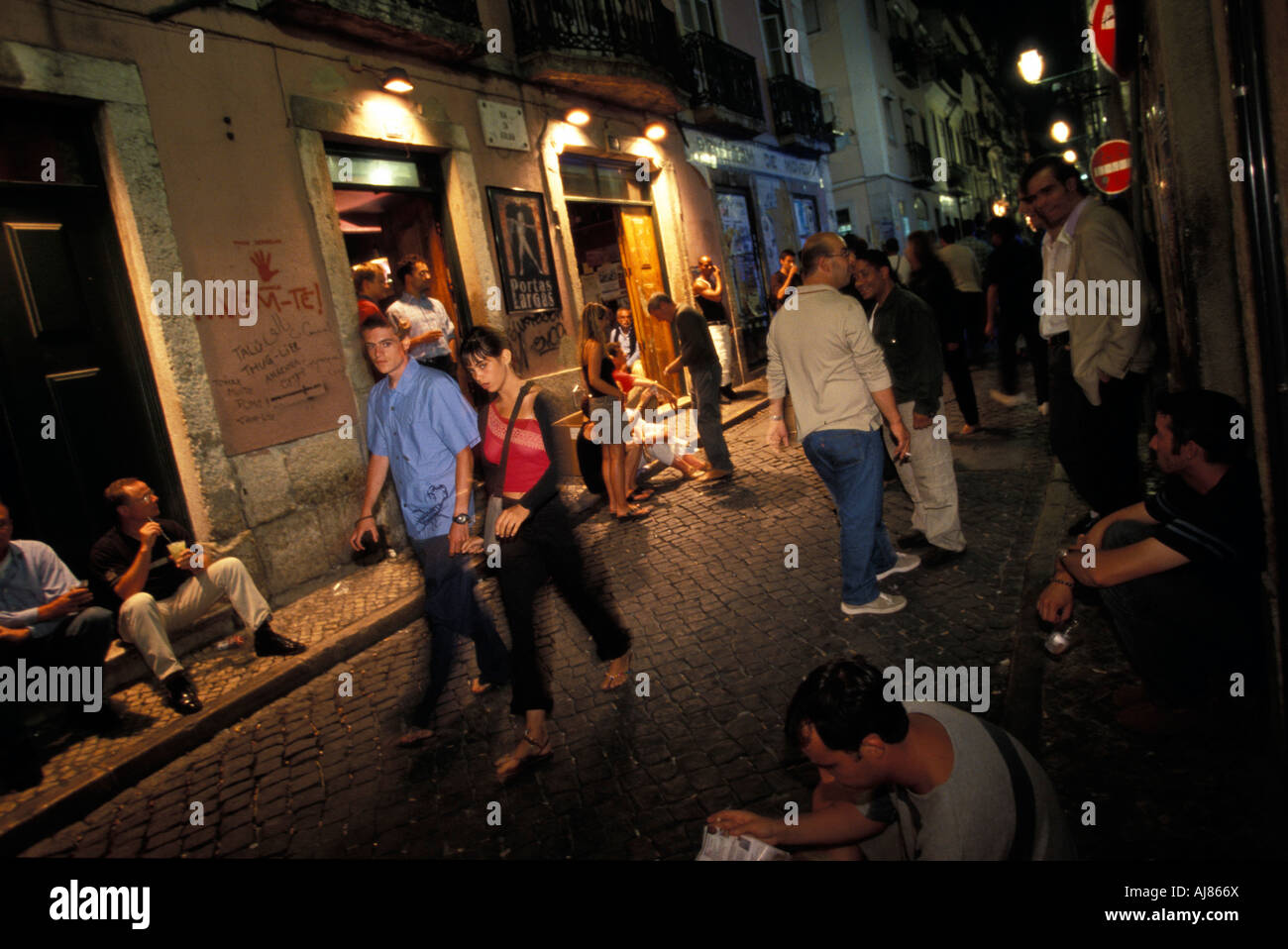 People passing Portas Largas Bar Bairro Alto Lisbon Lisbon Portugal ...