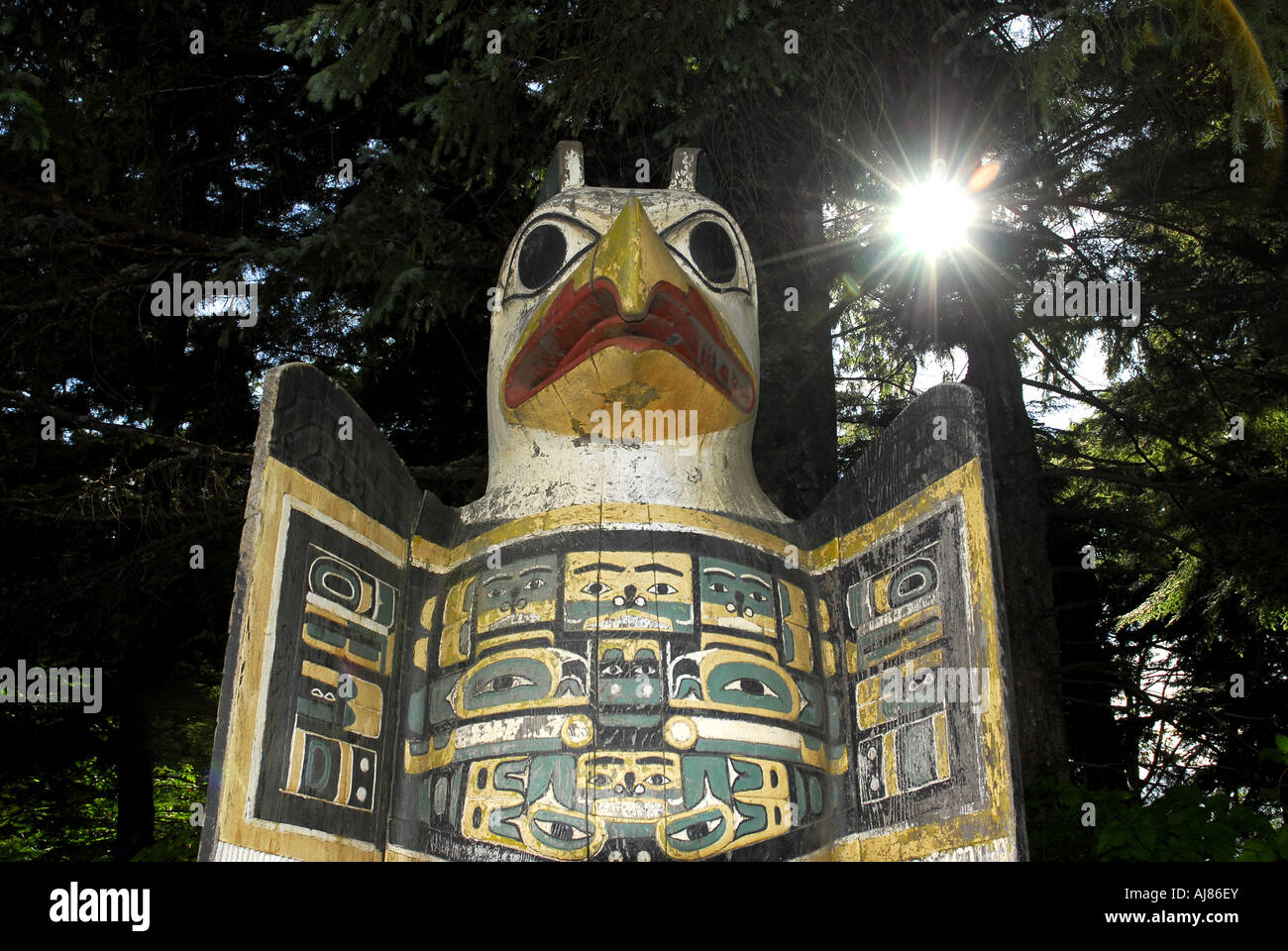 Totem Pole at Totem Bight Totem Park near Ketchikan Alaska Stock Photo ...