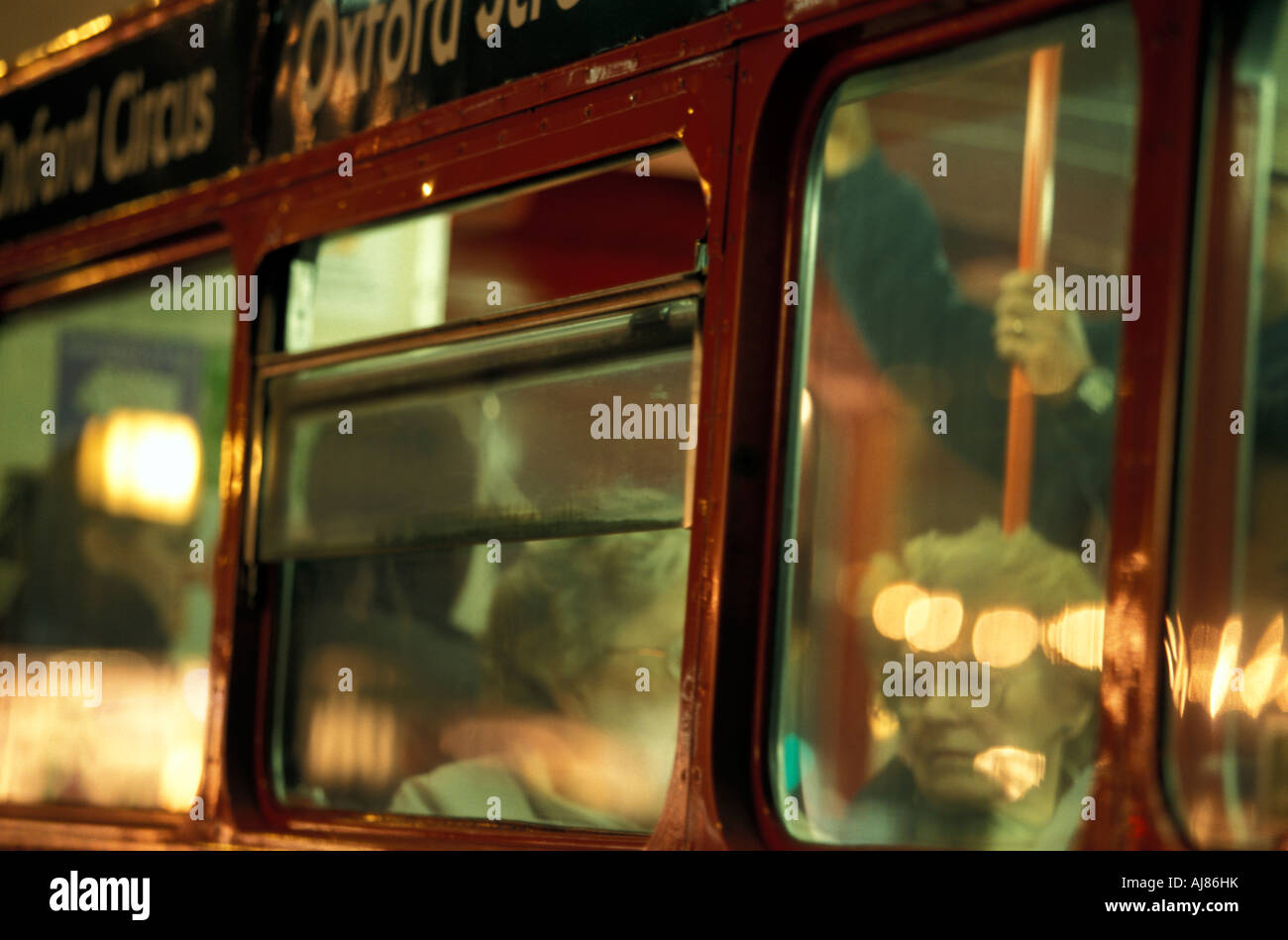 blurred window of a London Bus Oxford Street London England Stock Photo ...