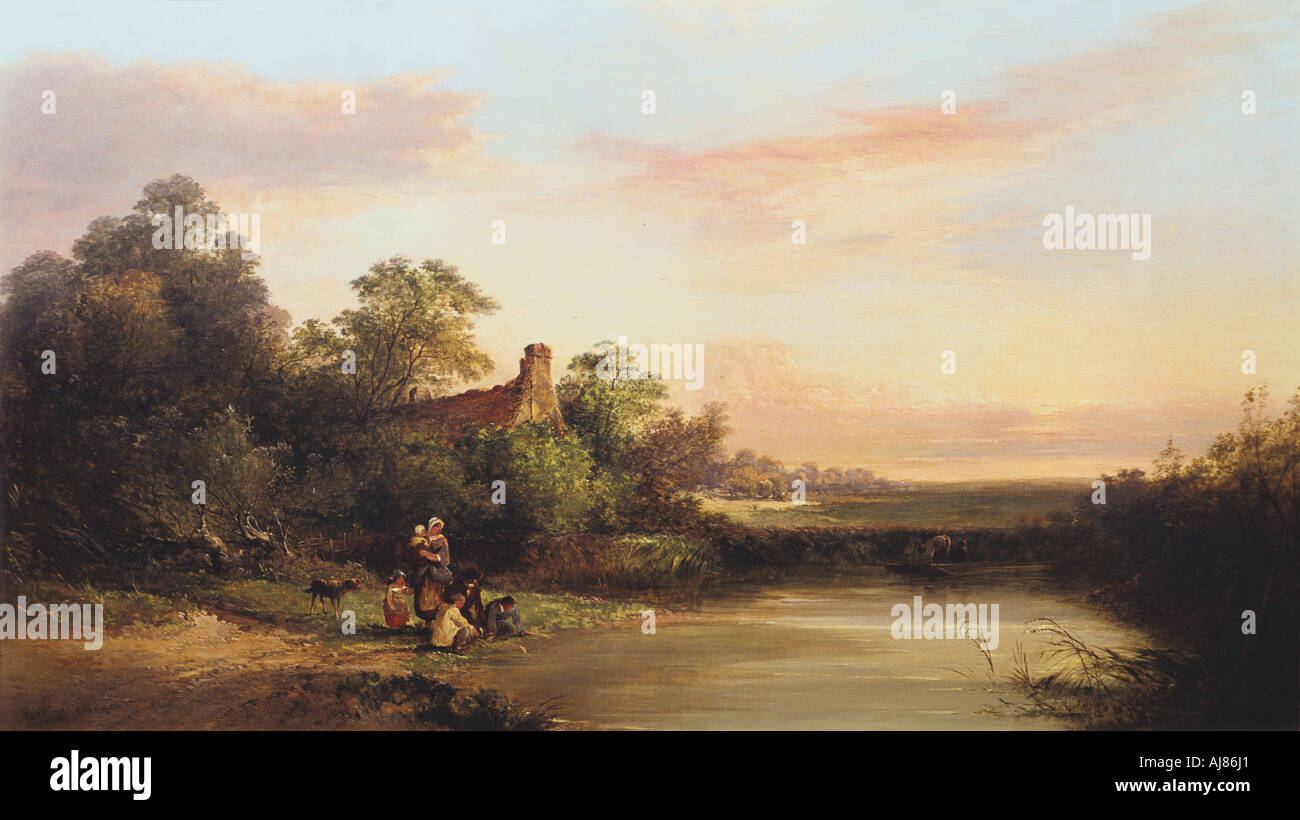 'English Landscape with Cottage and Stream', 1860. Artist: Edward ...