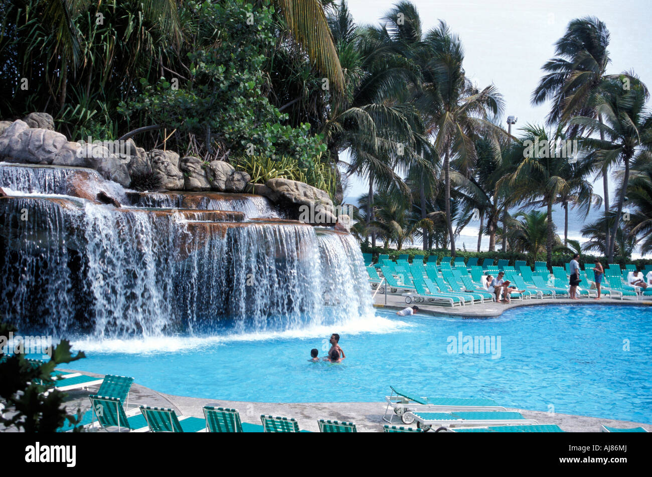 Swimming pool with waterfall Hotel Fairmont Acapulco Princess Acapulco ...
