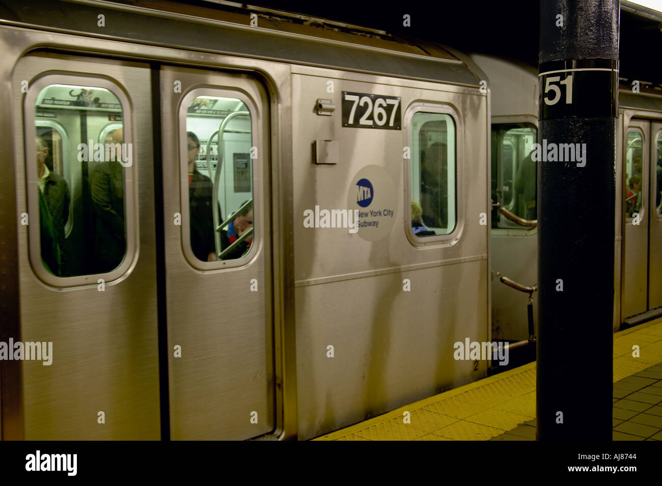 Subway train at 51st street station New York NY Stock Photo - Alamy