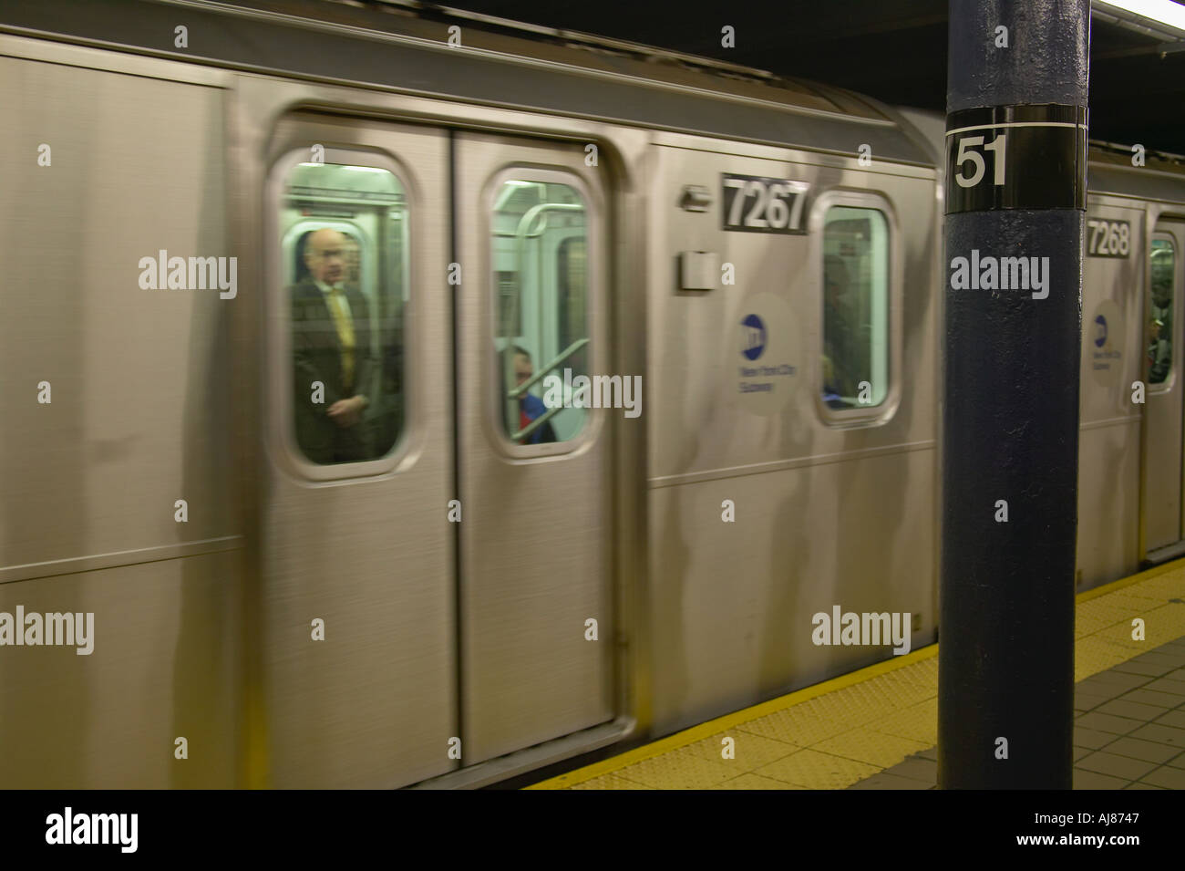 Subway train at 51st street station New York NY Stock Photo - Alamy