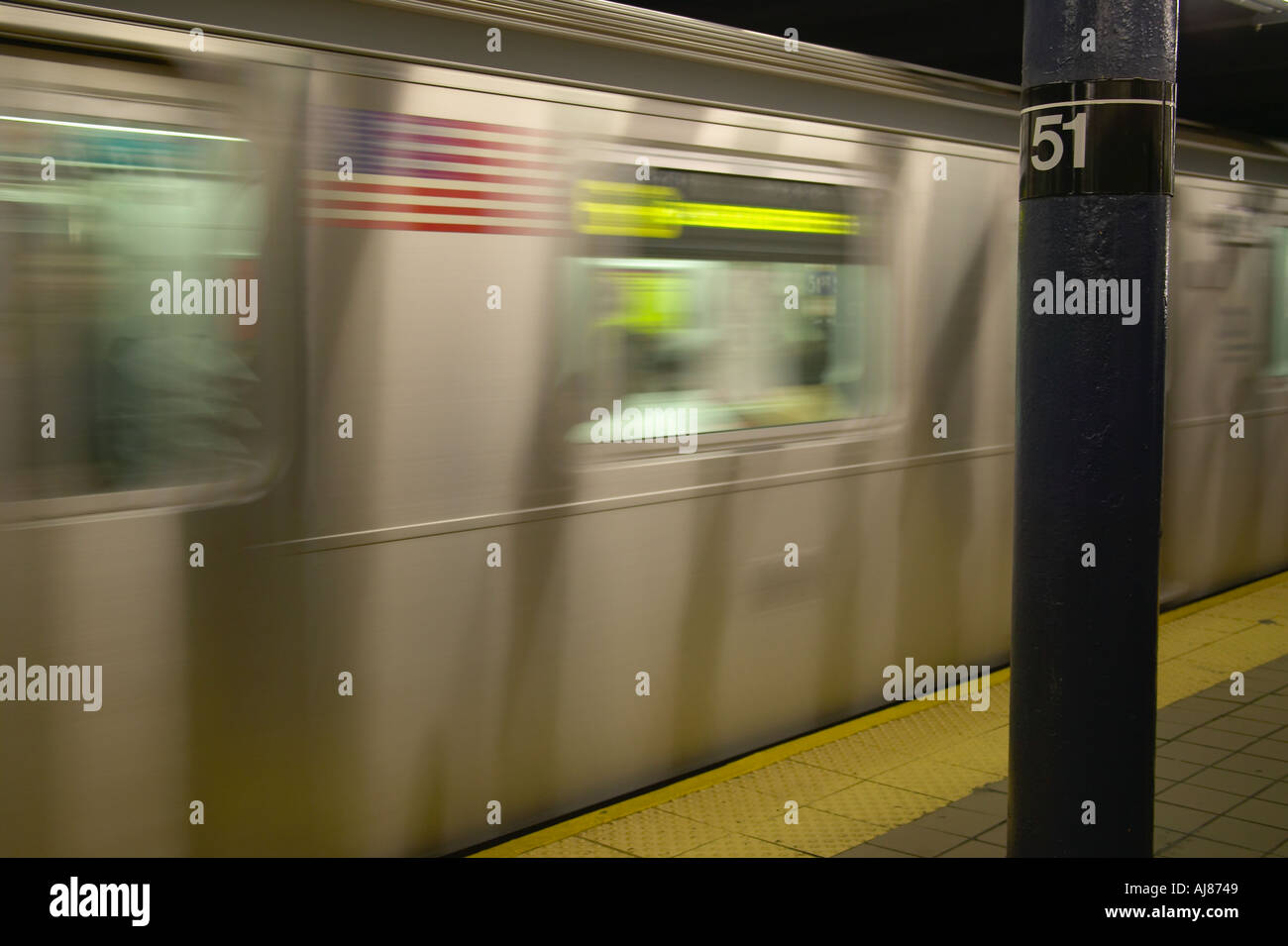 Subway train at 51st street station New York NY Stock Photo - Alamy
