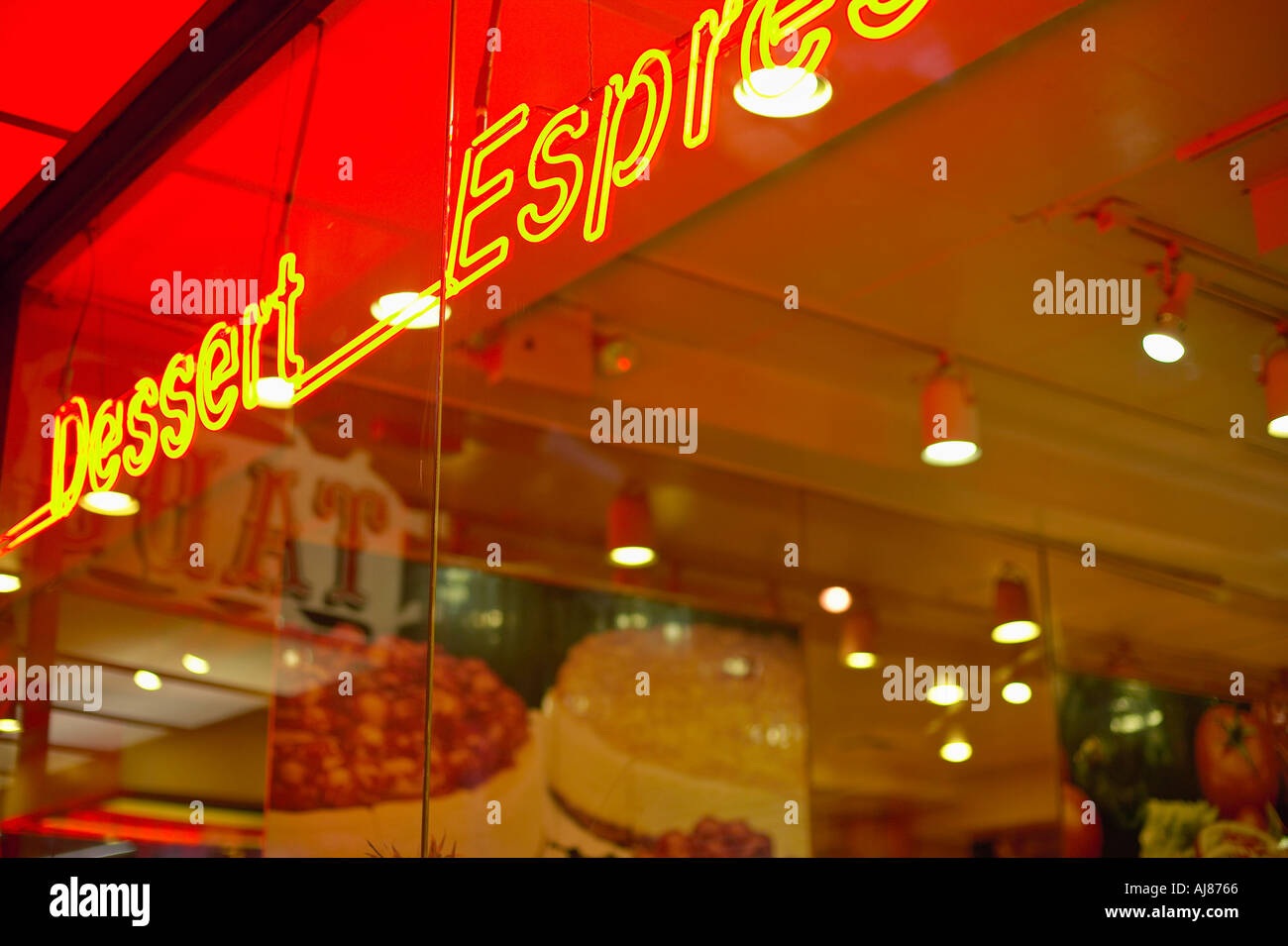 Neon signs in restaurant window on Seventh Avenue in Times Square New ...