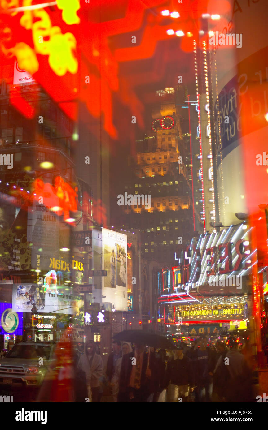 Times Square reflections in restaurant window on Seventh Avenue New ...