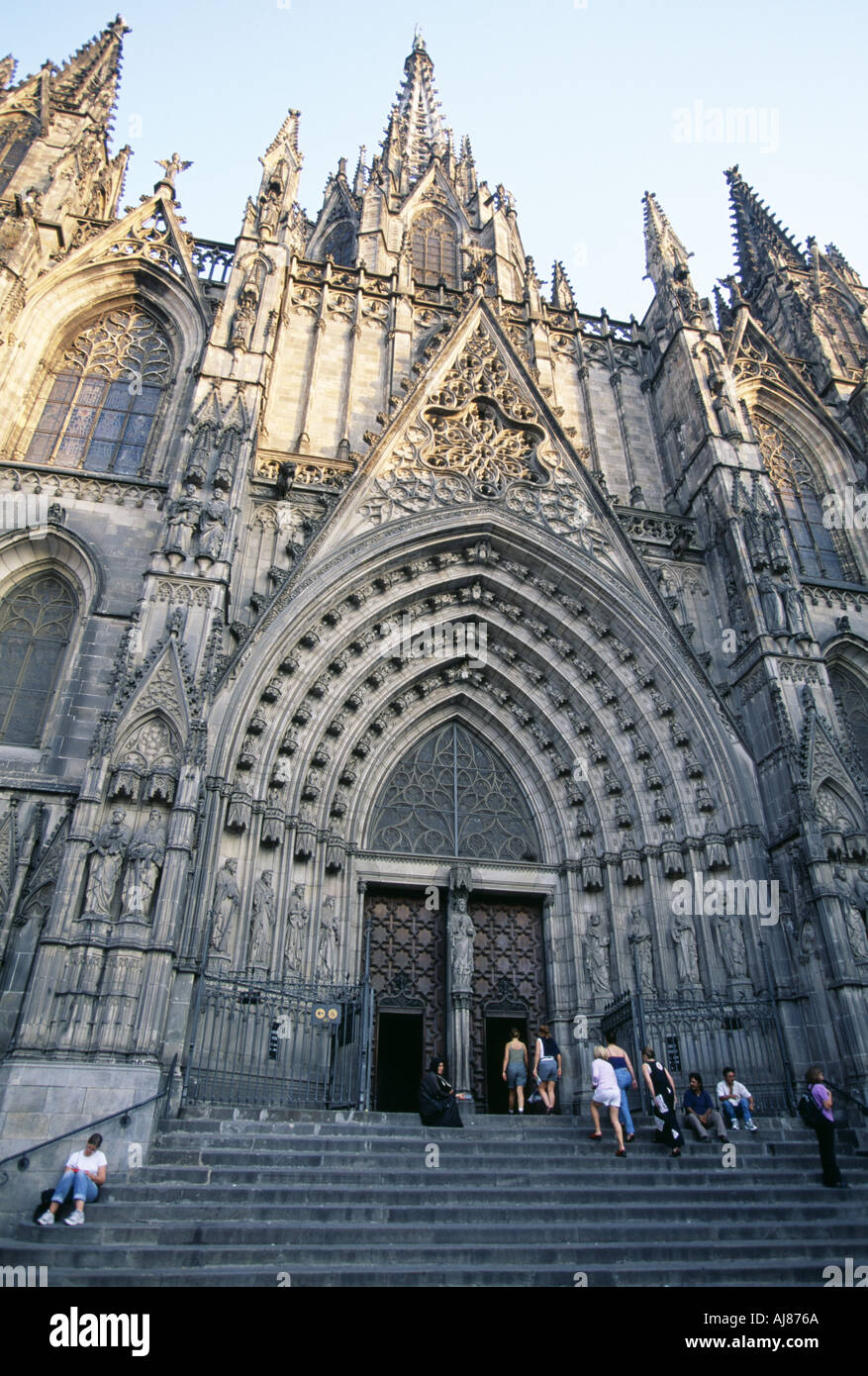 Entrance to Barcelona Cathedral Catalan Gothic architecture People ...