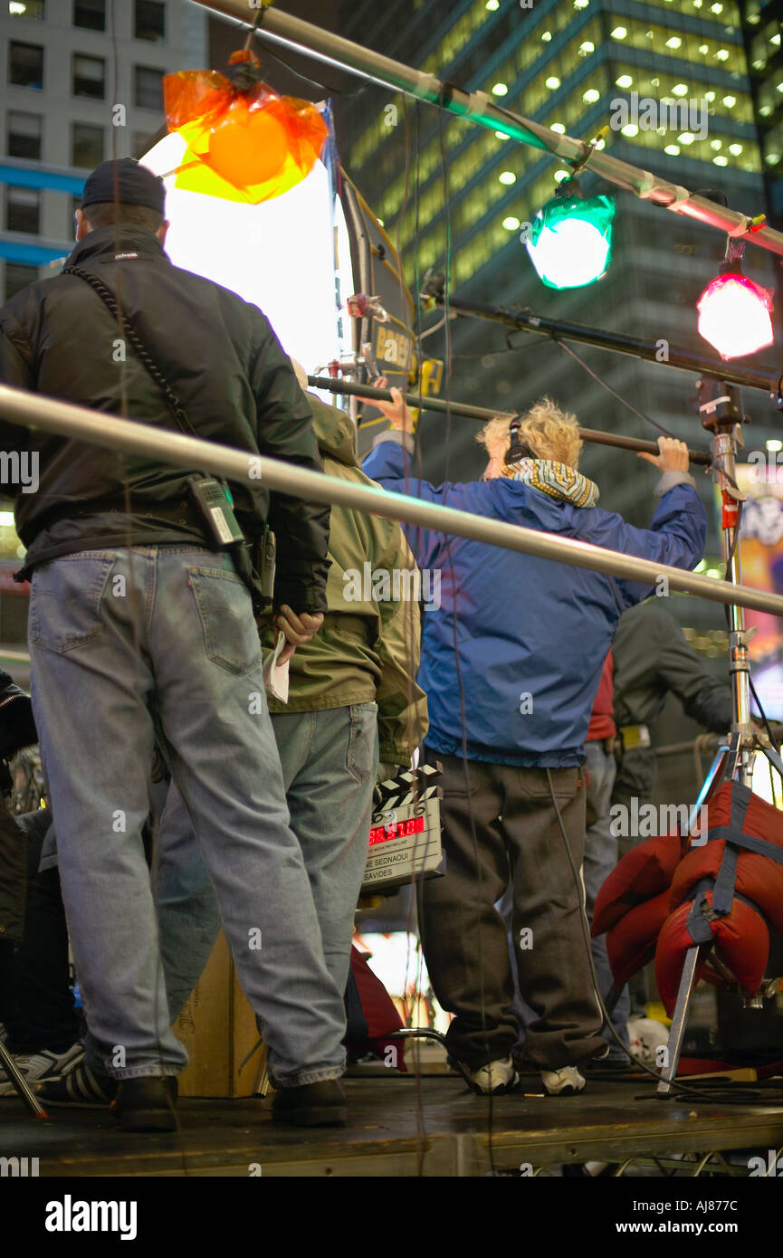 Television crew filming commercial in Times Square at night New York NY ...