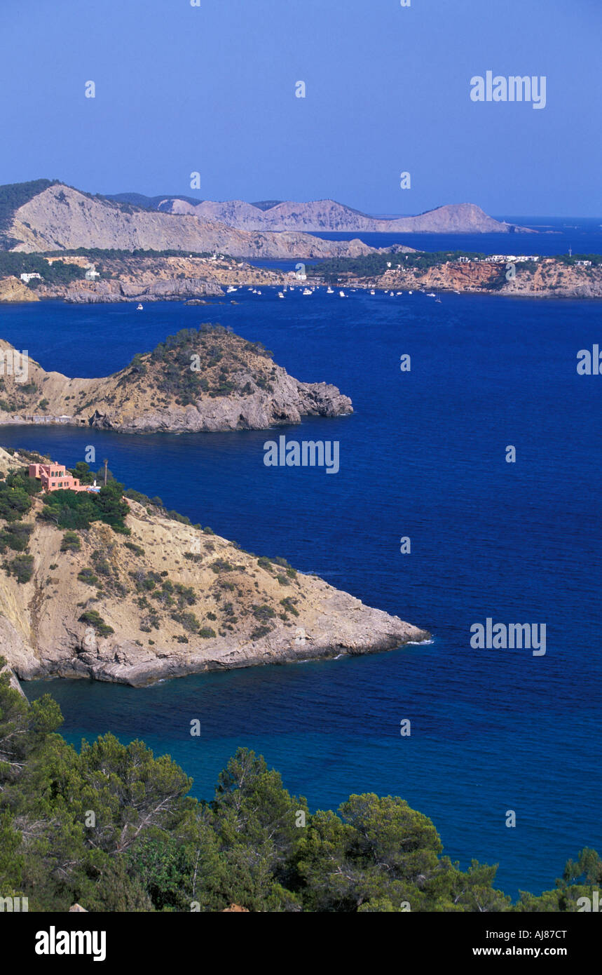 View from Es Cubells over south coast Ibiza Balearic Islands Spain ...