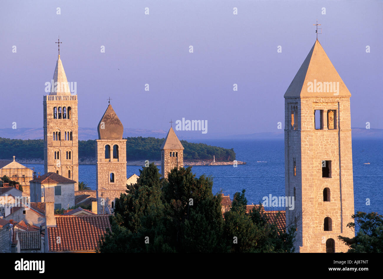 Four towers of Rab Rab island bay of Kvarner Croatia Stock Photo - Alamy