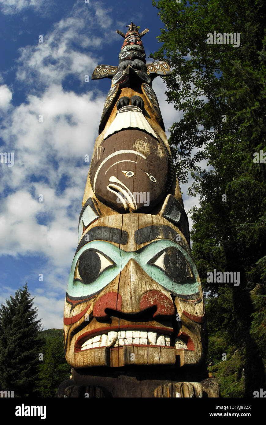 Totem Pole at Totem Bight Totem Park near Ketchikan Alaska Stock Photo ...