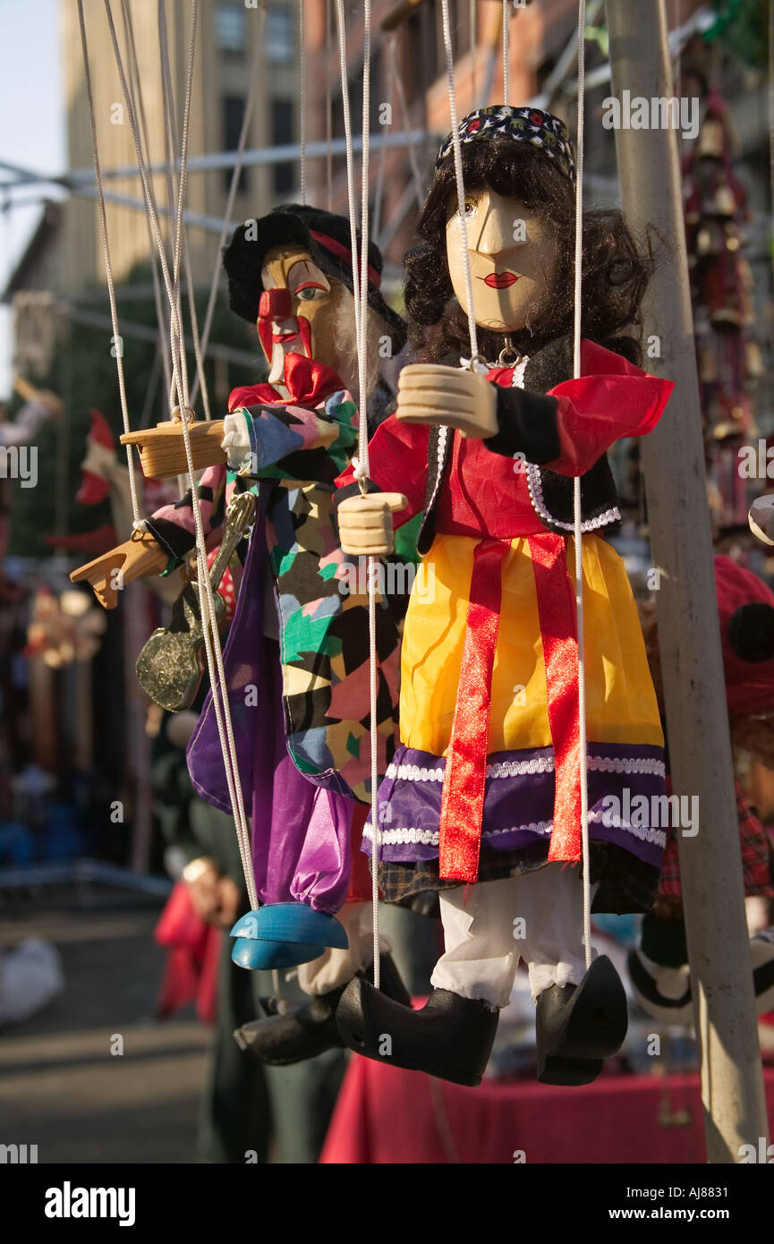 Marionettes on strings at street vendors stall near Washington Square ...