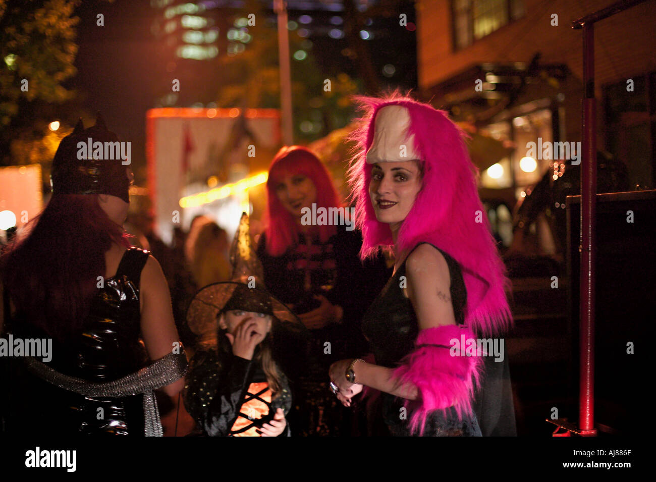 Costumed revelers at annual Greenwich Village Halloween parade New York ...