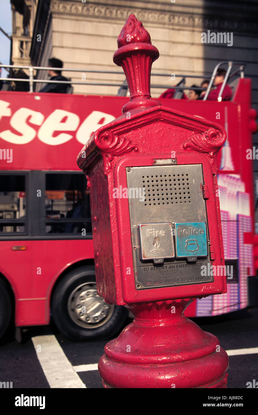 Emergency Police and Fire call box on corner on West Sixth Street and ...