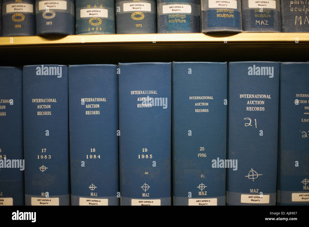 International art auction record books on shelves at the New York ...