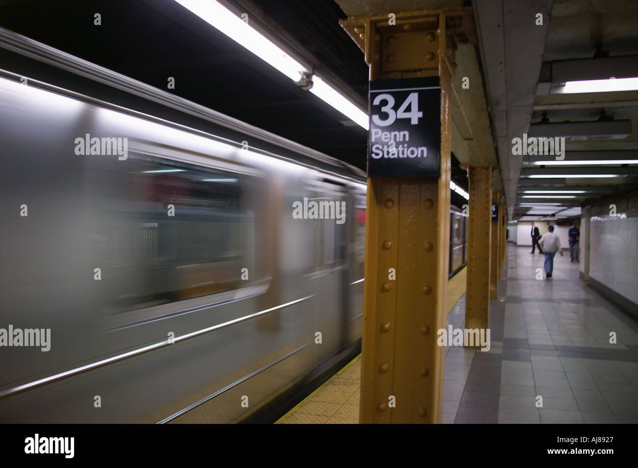Subway train leaving Penn Station in Midtown Manhattan New York NY ...