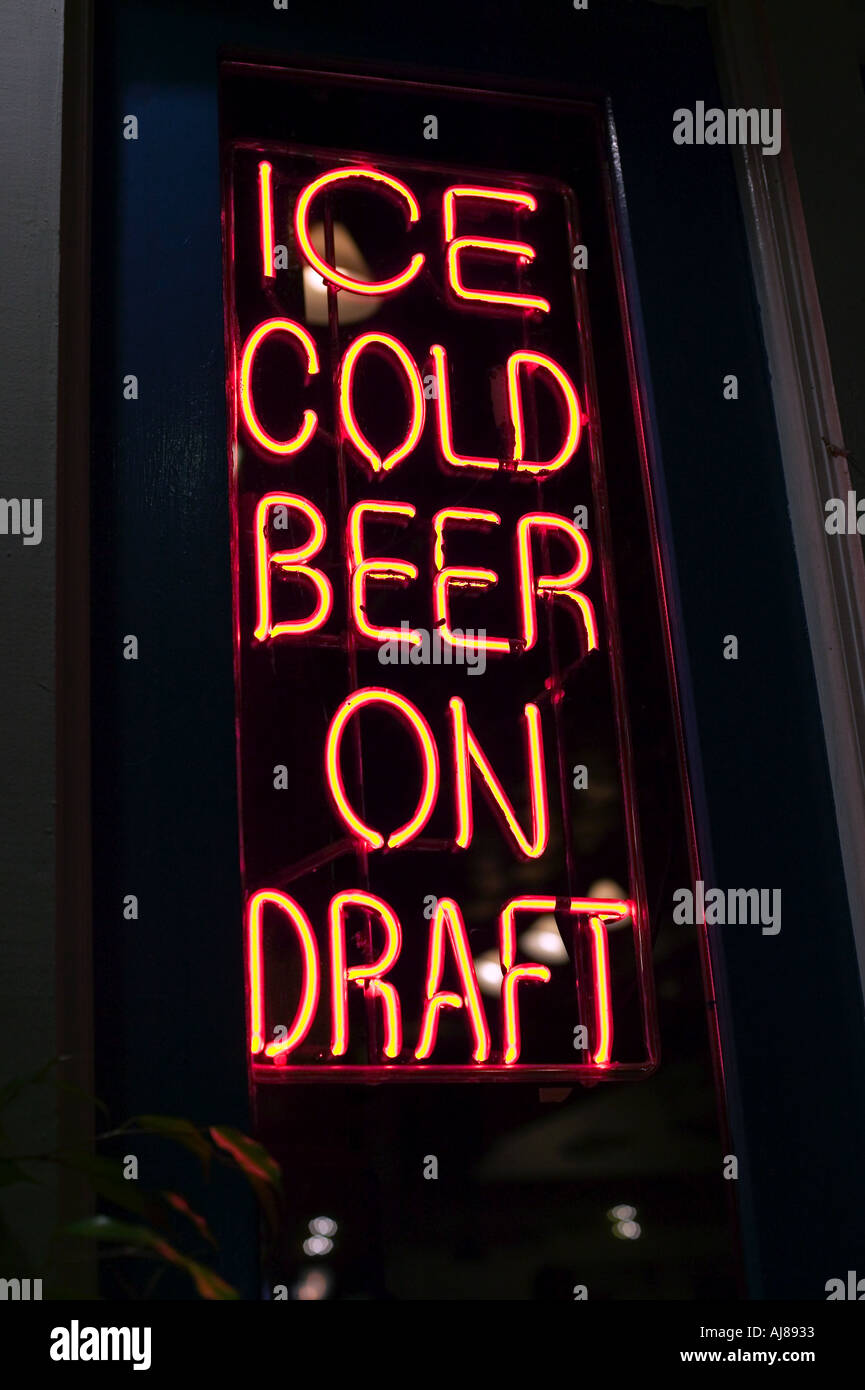 Cold beer neon sign in restaurant window in Little Italy New York NY ...