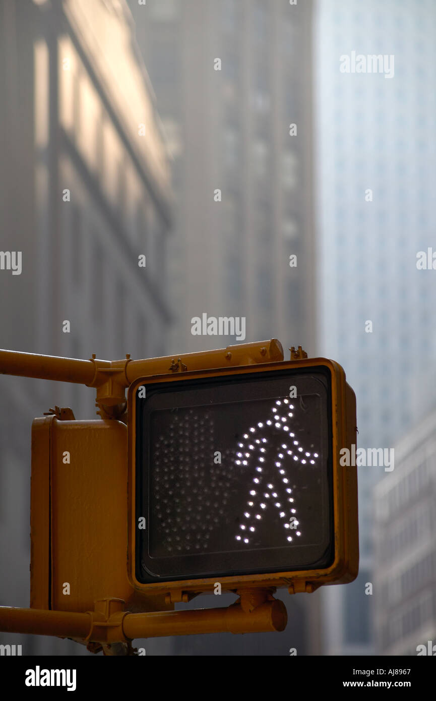 Walk pedestrian traffic signal in Nassau Street financial district near ...