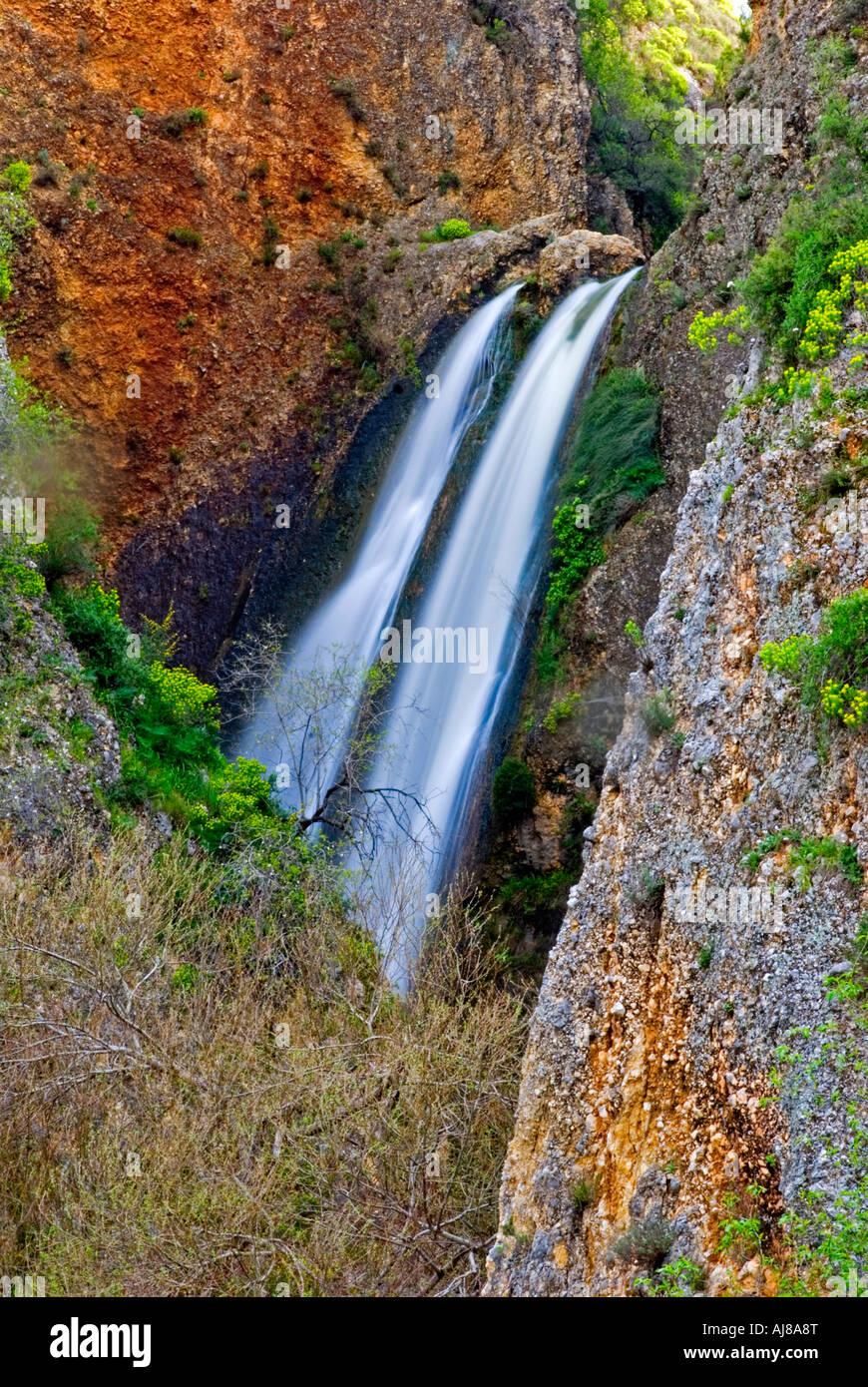 Israel Golan Heights a flowing waterfall long exposure Stock Photo - Alamy