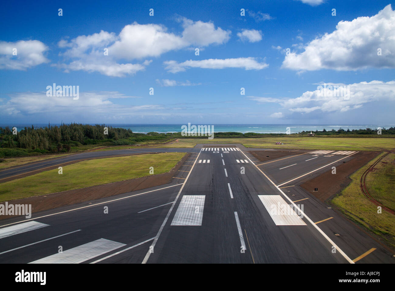 Aerial view of airport runway on coastline of Maui Hawaii Stock Photo ...