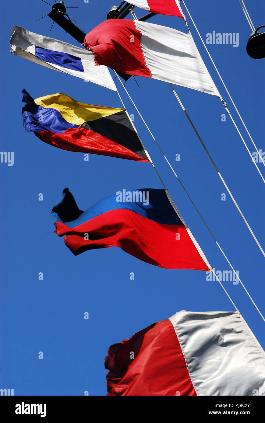 Naval flags at Greek navy warship's mast Stock Photo - Alamy