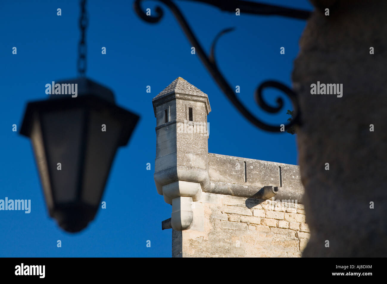 Castle turret framed by street light Stock Photo - Alamy