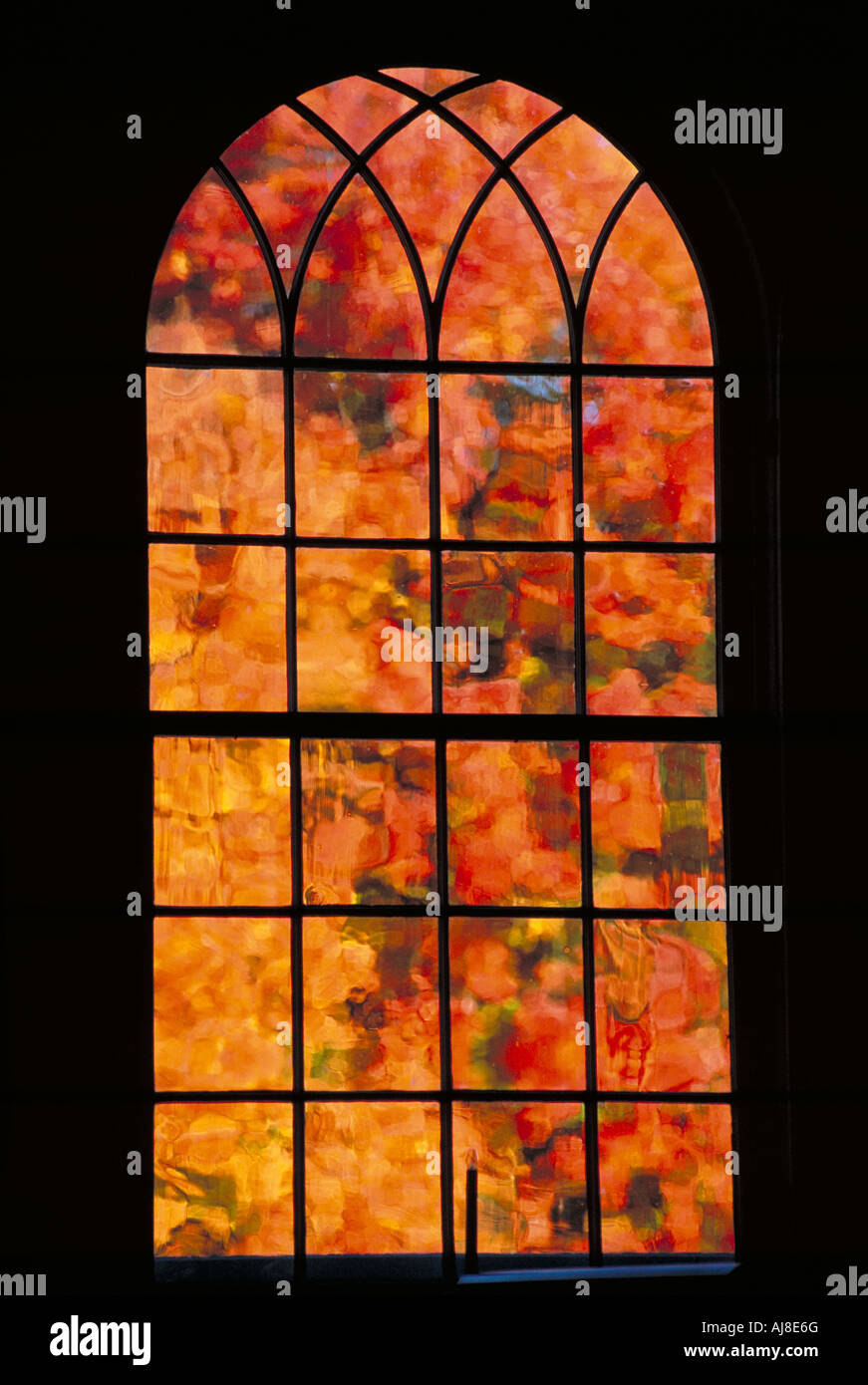 Elk280 1626 Vermont Bennington fall foliage through church window Stock ...