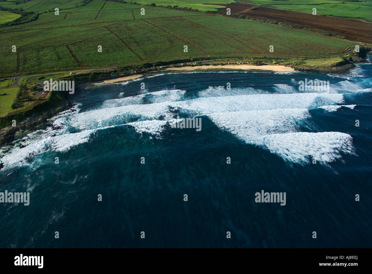 Aerial view of surf spot on coast of Maui Hawaii with waves Stock Photo ...