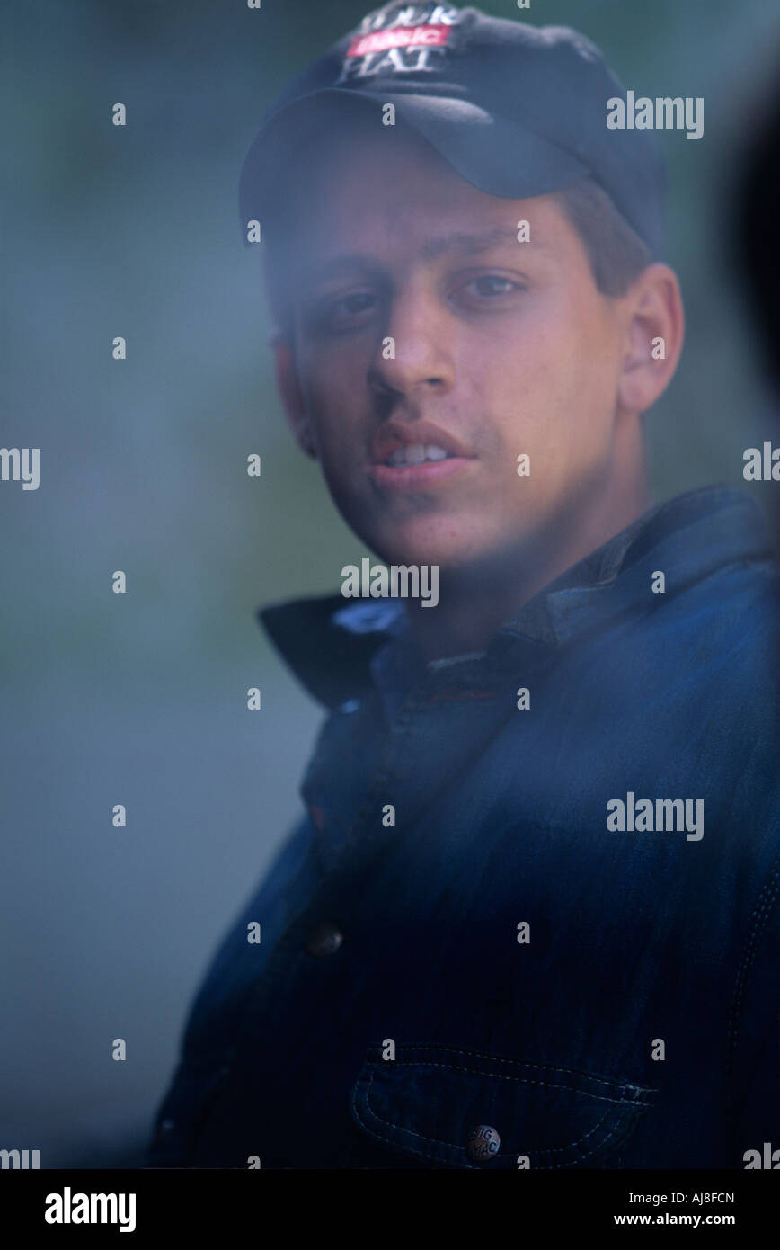USA Maryland MR Mike Manwiller works as engineer on steam train of ...