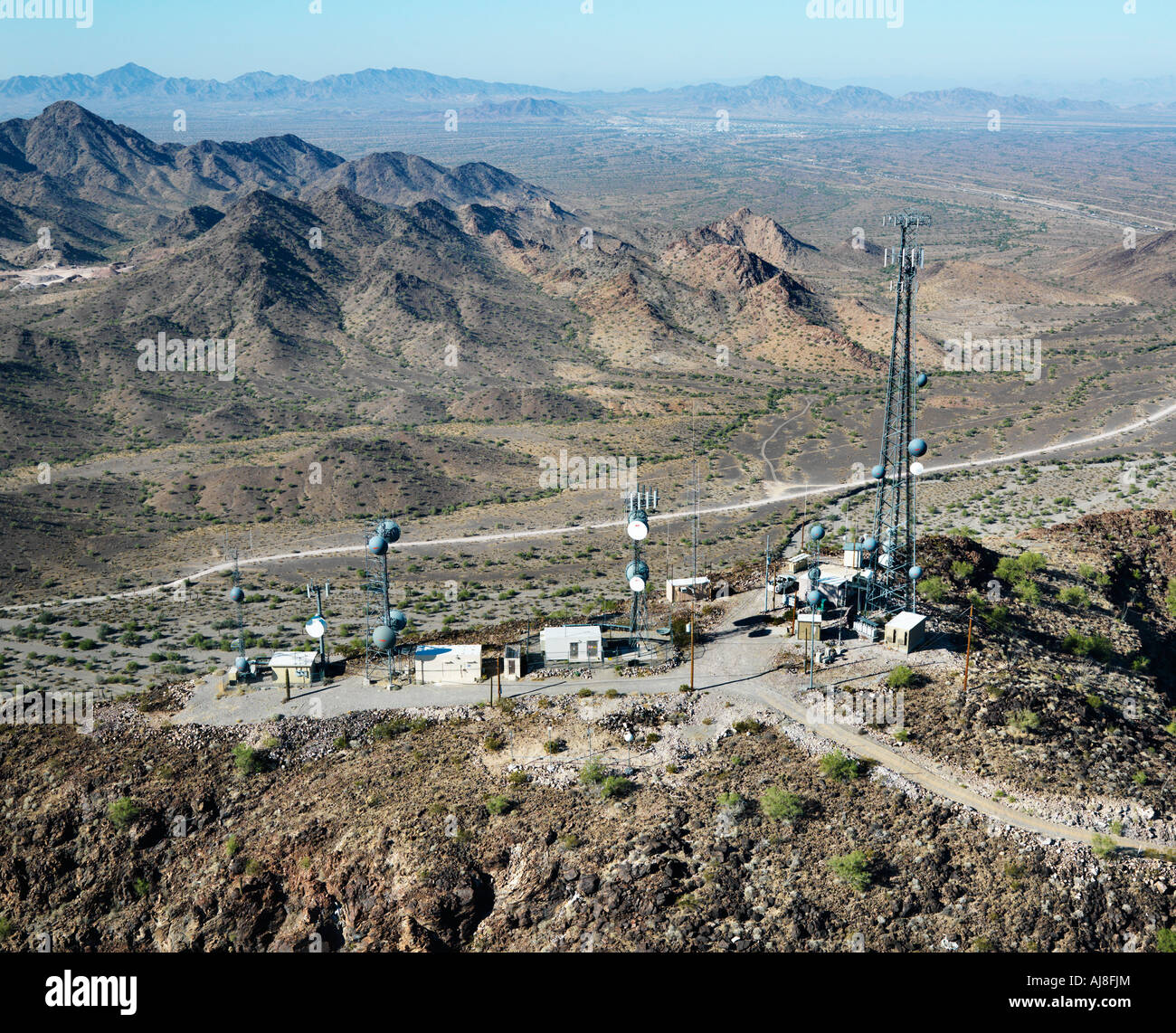 Aerial view of satellite communications towers in southwest rural ...