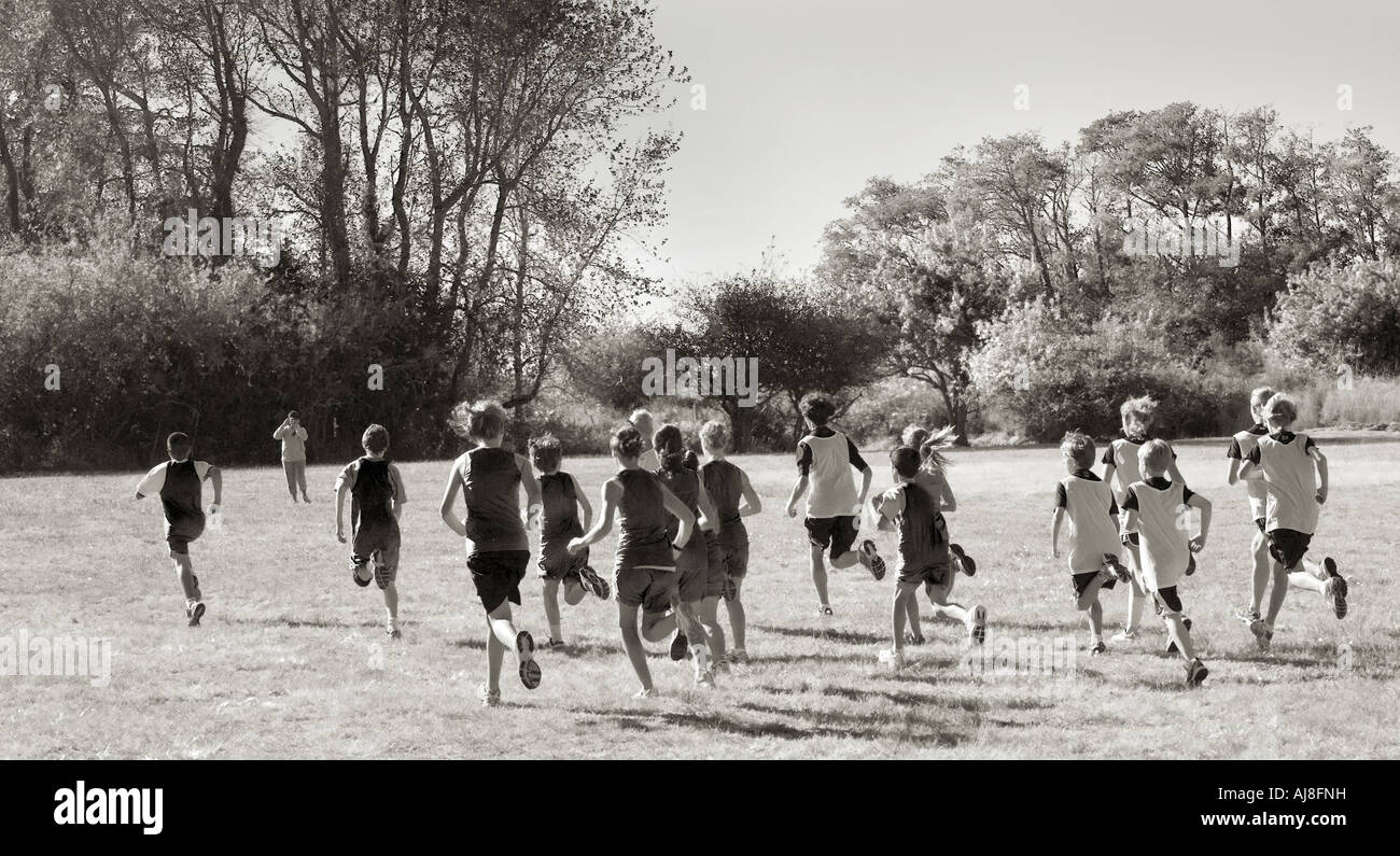 Cross country runners take off in a pack from the starting line This ...