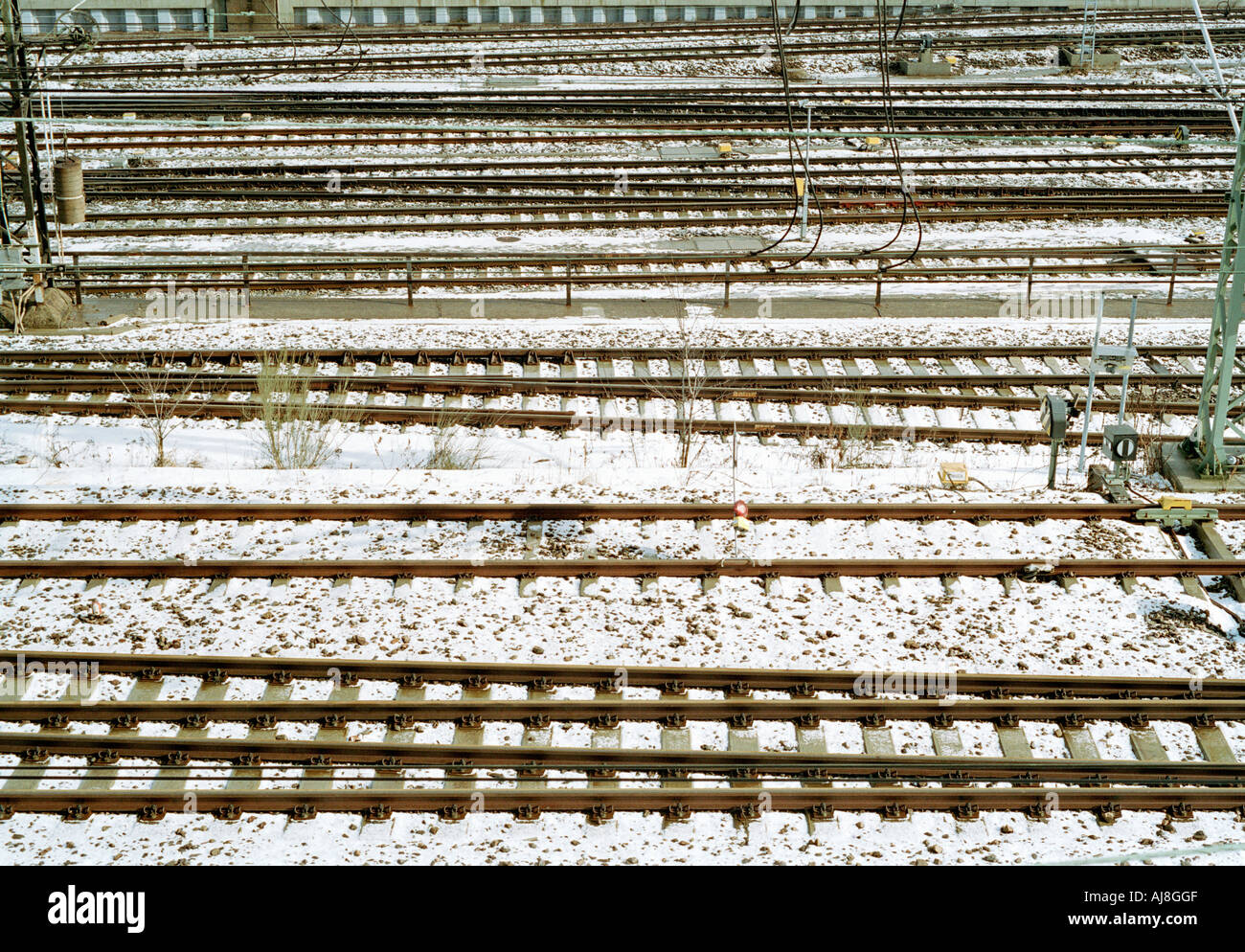Railroad tracks covered in snow Stock Photo - Alamy