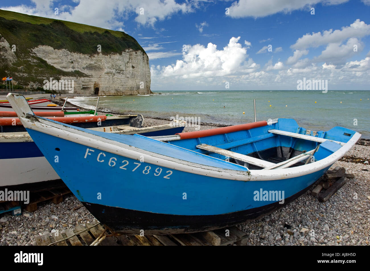 Yport beach with fishing boat Normandy France Stock Photo - Alamy