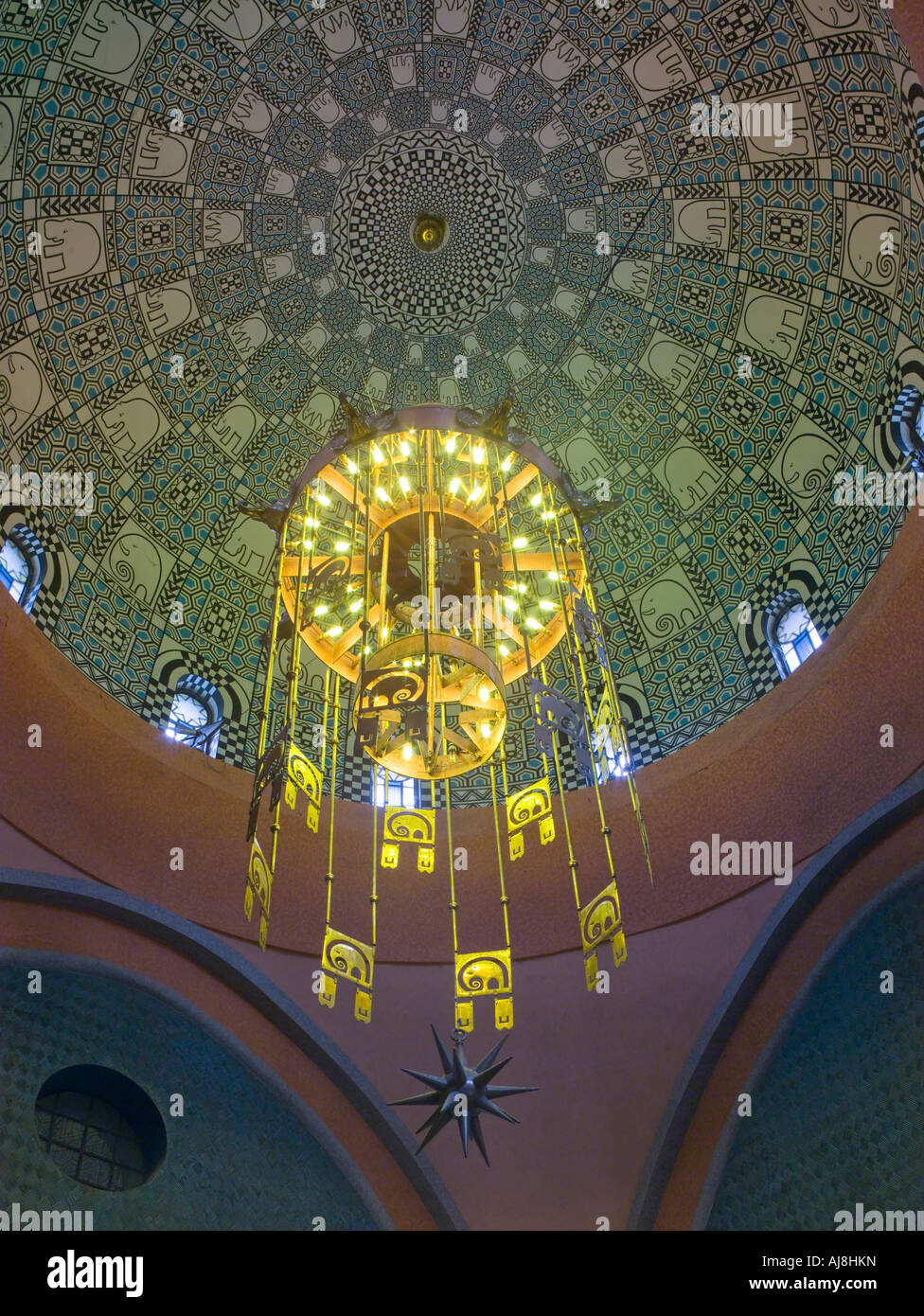 interior of painted dome, Elephant House, Budapest Zoo, Hungary Stock ...