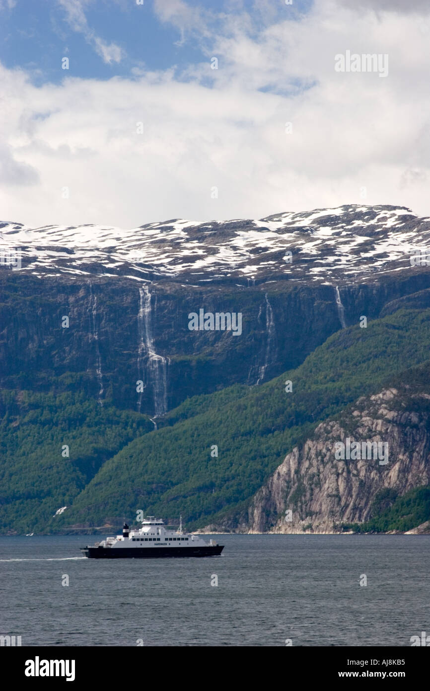 Typical norwegian car and passanger ferry on Hardangerfjord, Bergen ...