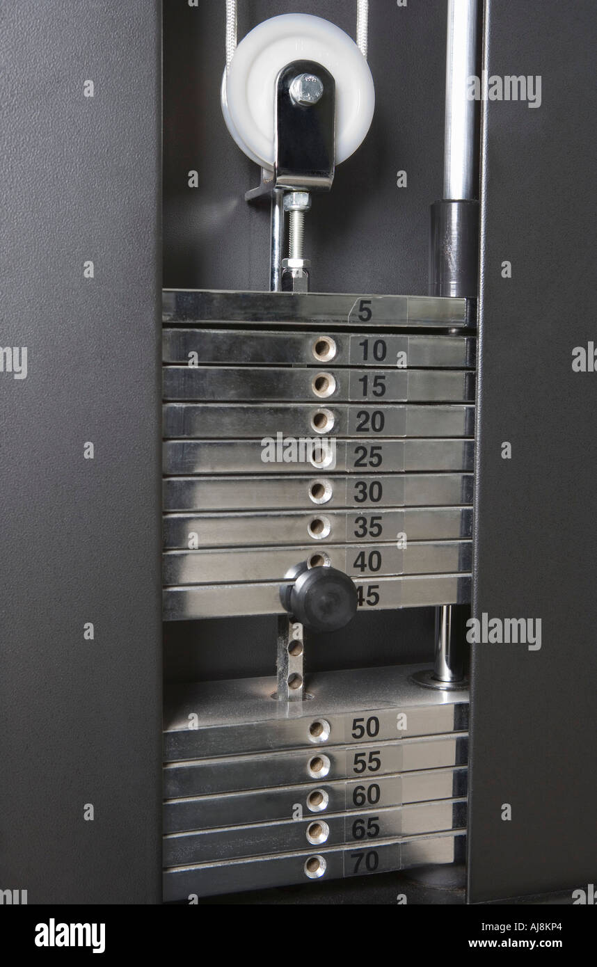 Weights on exercise machine Stock Photo - Alamy