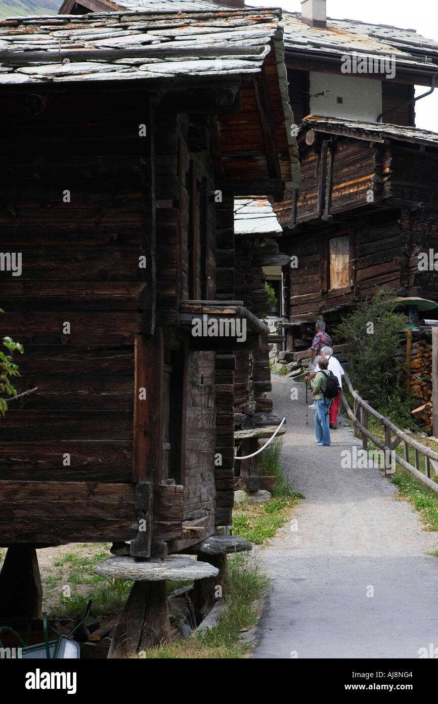Traditional wooden storage barn in Zermatt Wallis Switzerland July 2006 ...