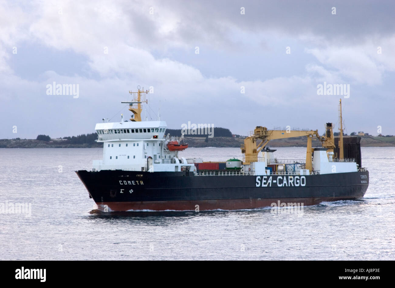 Dry cargo vessel approaching port of Tananger, Rogaland, Norway Stock ...