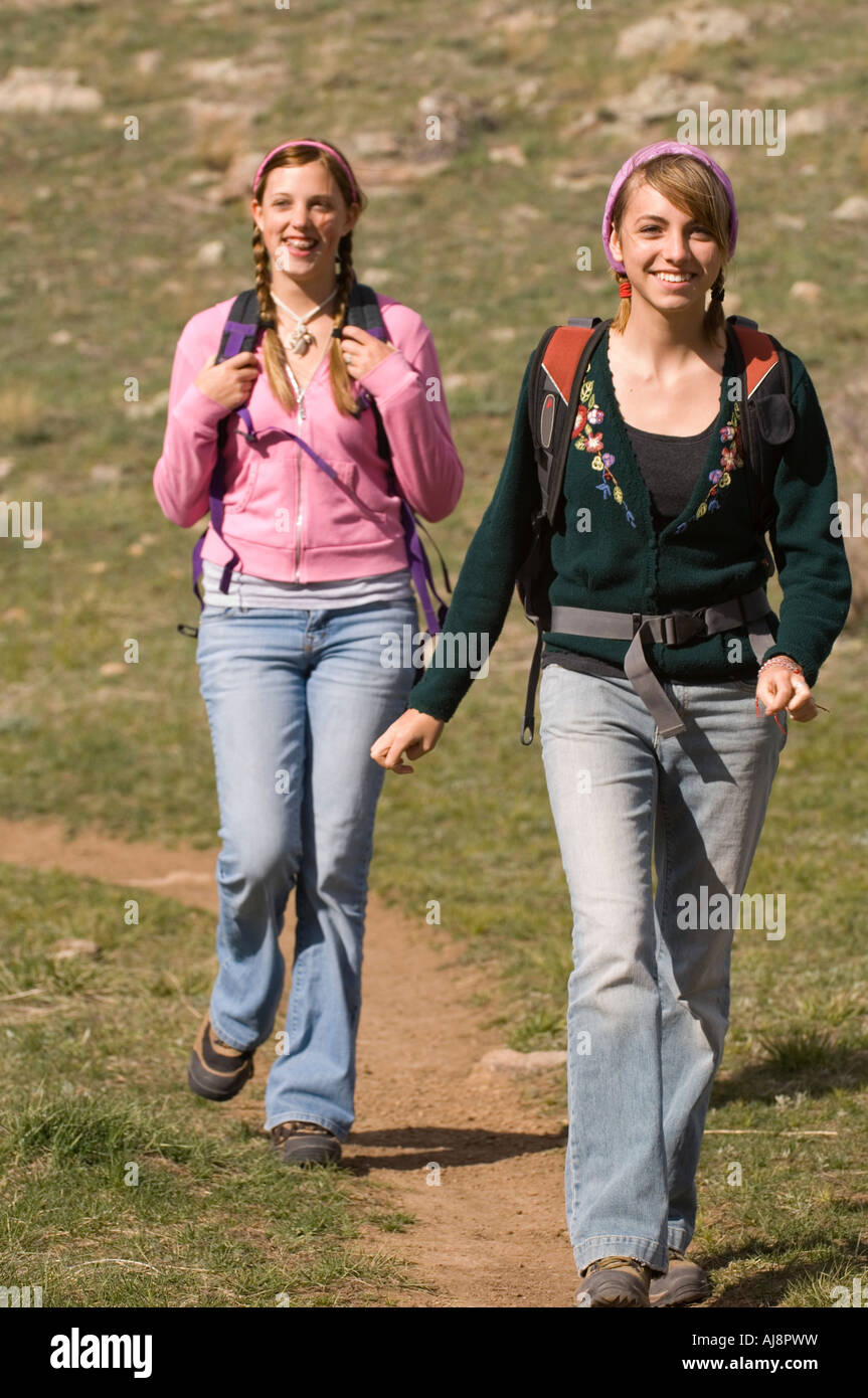 Two girls hiking Stock Photo - Alamy