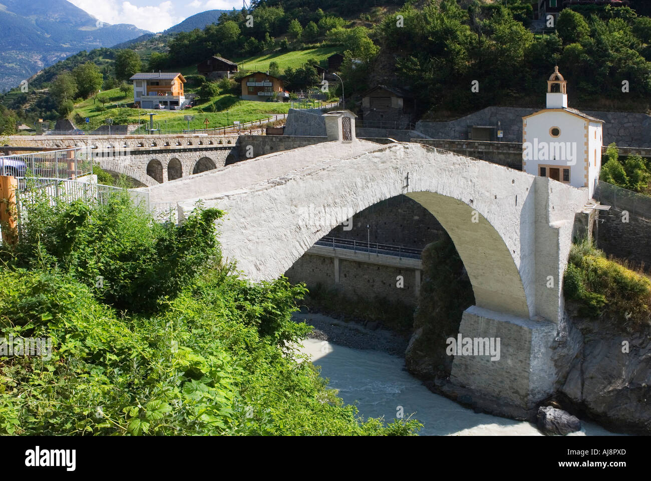 Ritibruecke bridge over the River Vispa between Zermatt and Visp Wallis ...