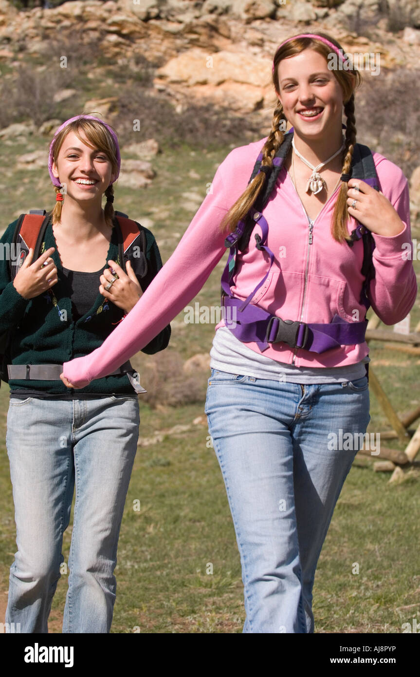 Two girls hiking Stock Photo - Alamy