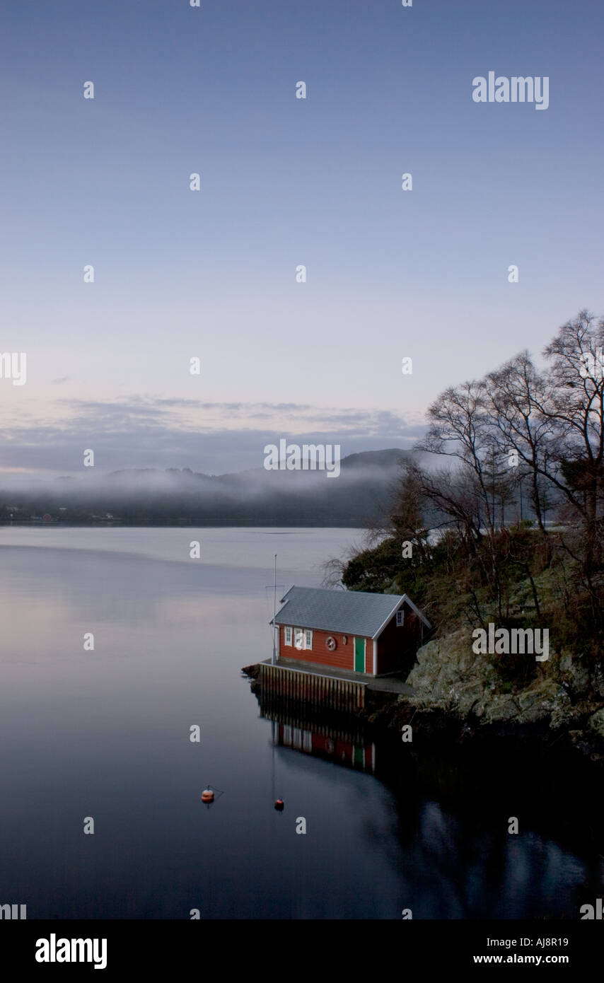 Small seahouse by the fjord Stock Photo - Alamy