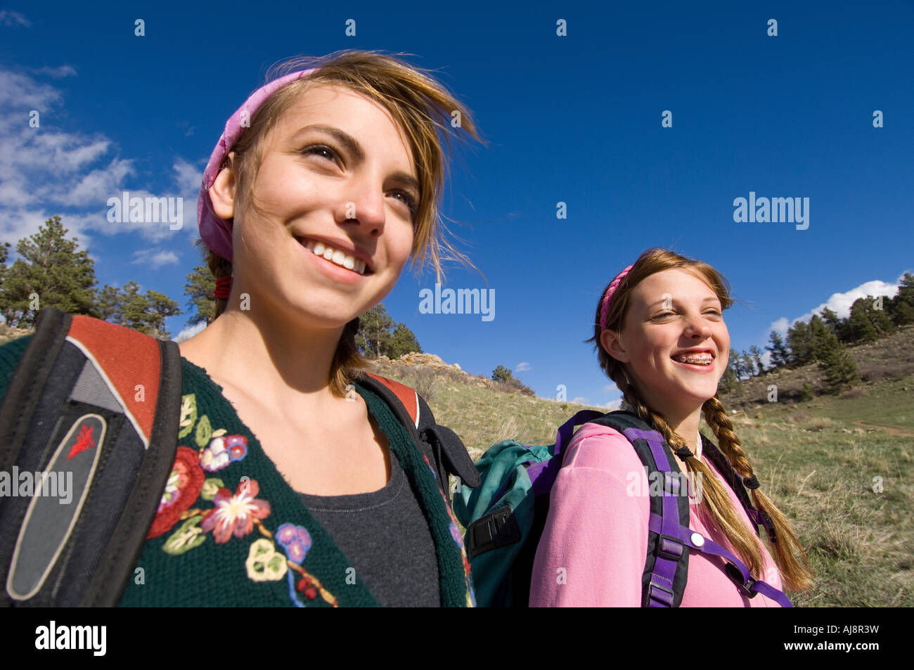 Two girls hiking Stock Photo - Alamy