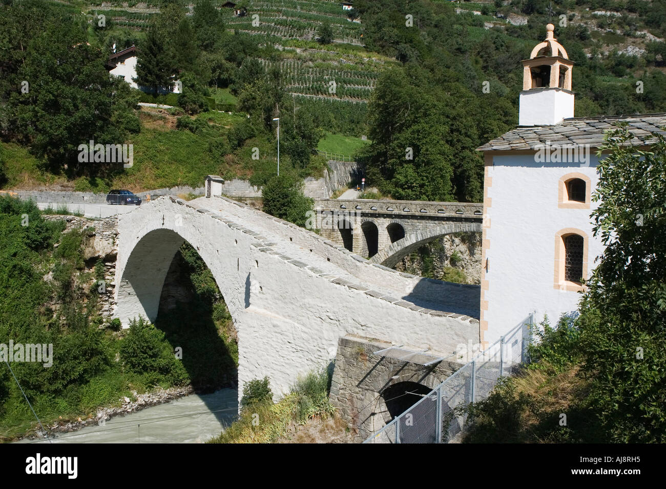 Ritibruecke bridge over the River Vispa between Zermatt and Visp Wallis ...