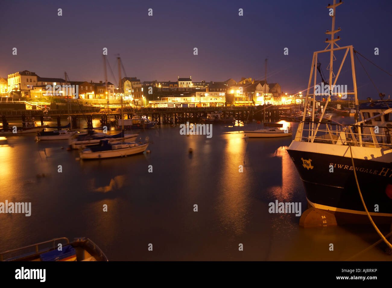Bridlington Harbour at night East Yorkshire UK Stock Photo - Alamy