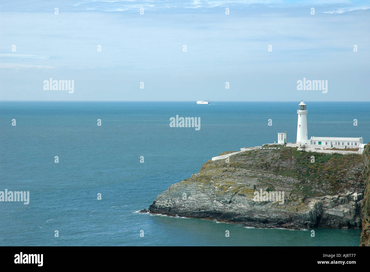 South Stack 11 Lighthouse with Ferry Stock Photo - Alamy