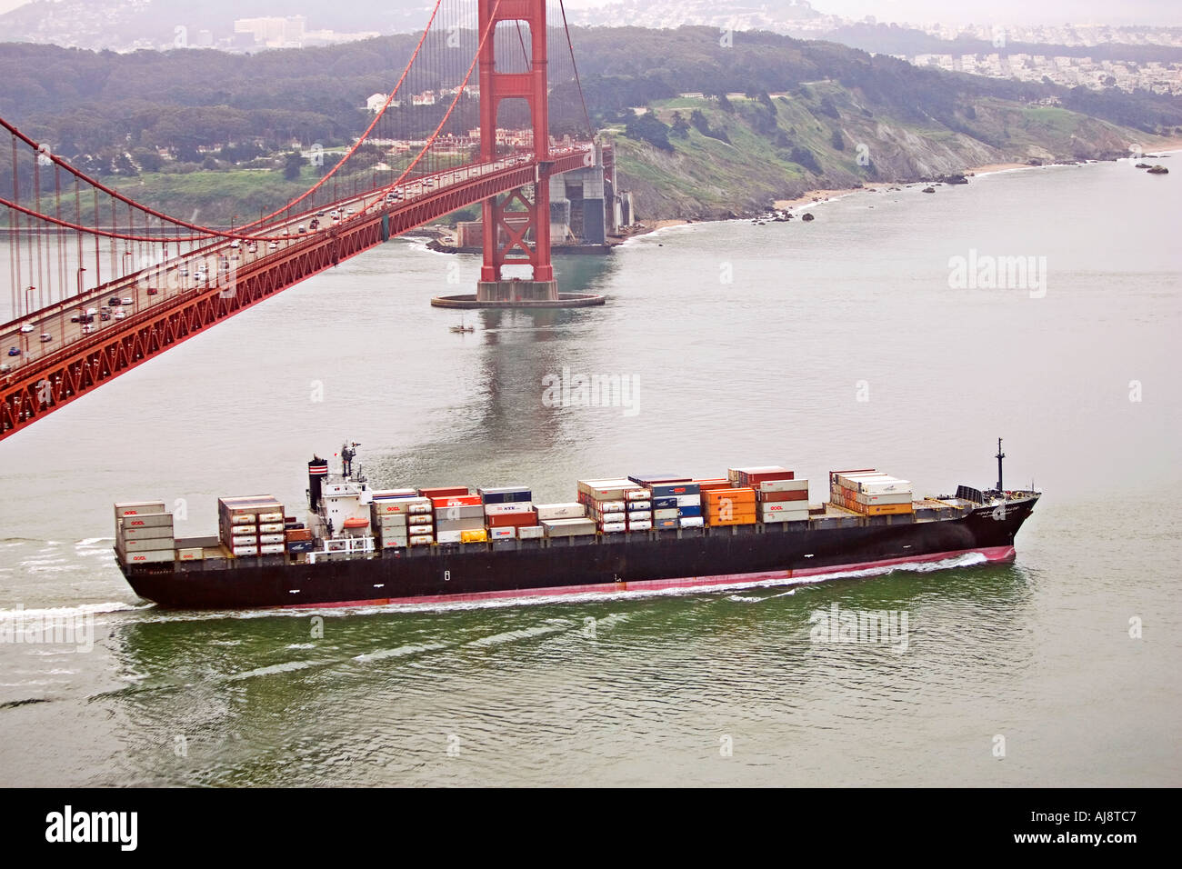 A container ship passing Golden Gate bridge Stock Photo - Alamy