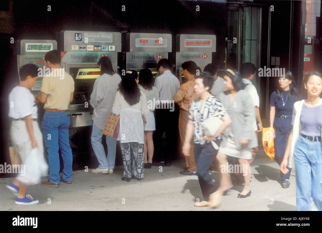 ATM machines in Hong Kong, Central, customers using and queuing at ...