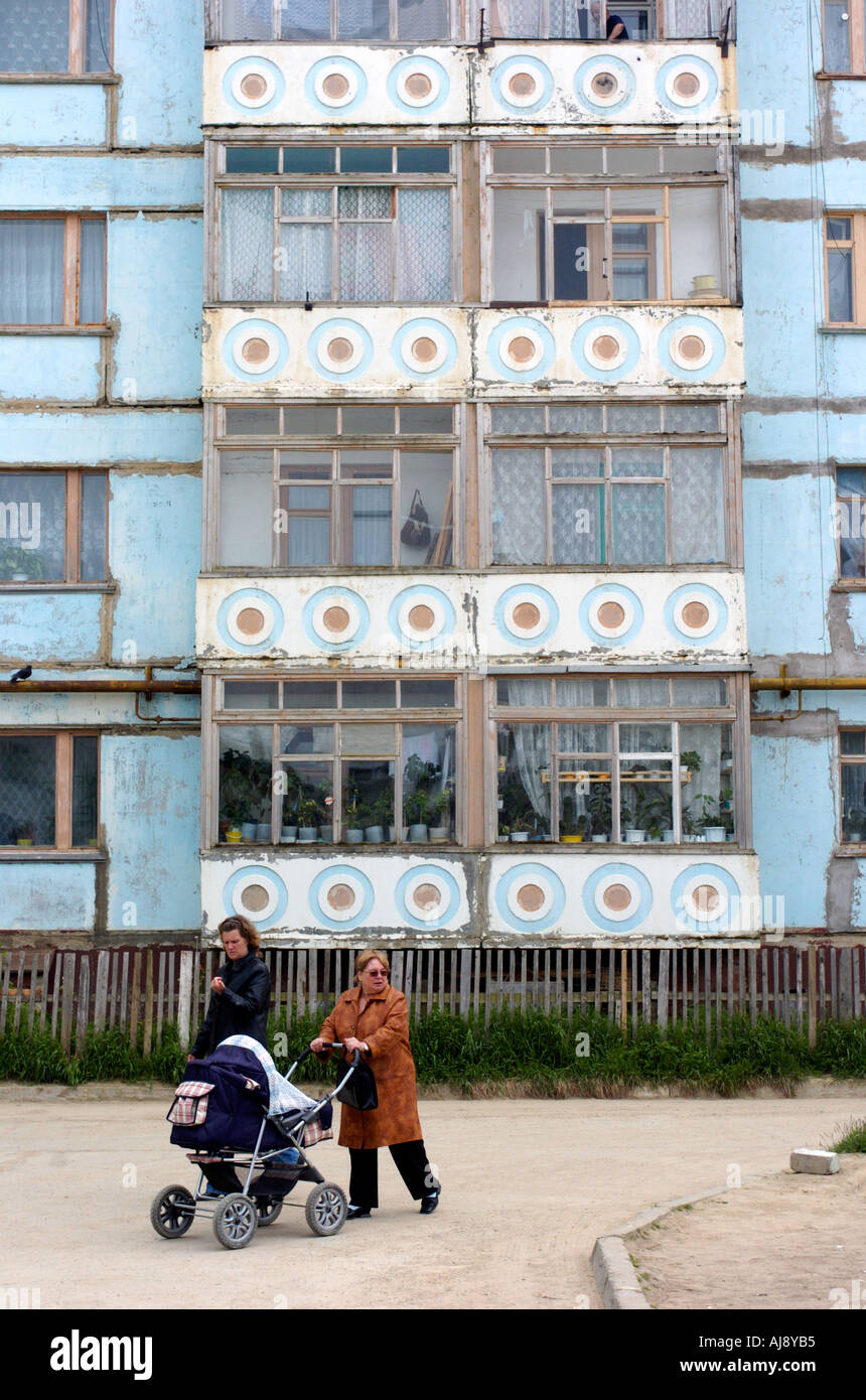 Poor quality concrete apartment buildings in Nogliki Sakhalin Island ...