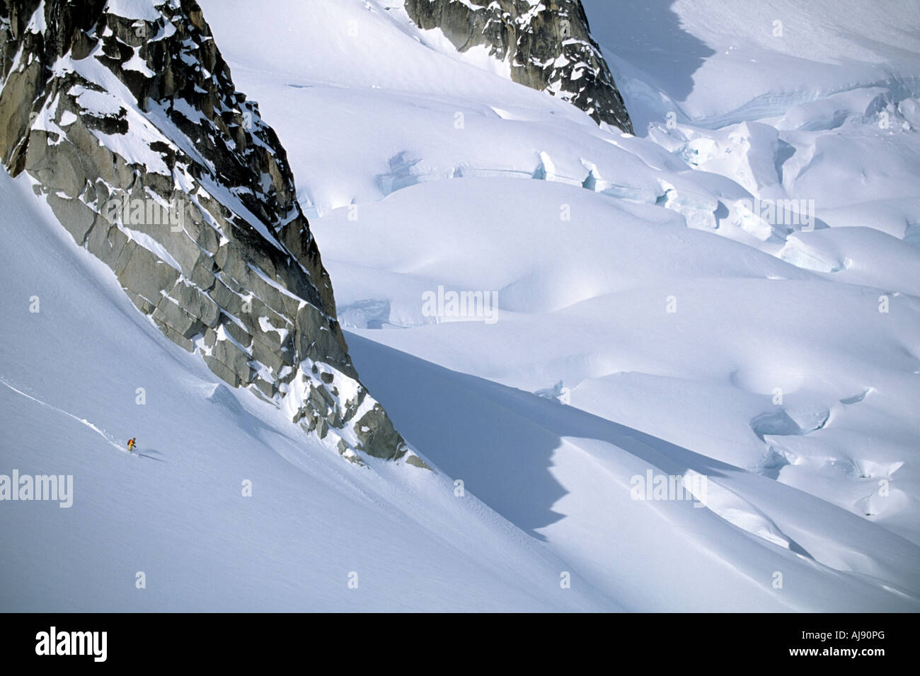 Skier descending Bugaboo Glacier Stock Photo - Alamy